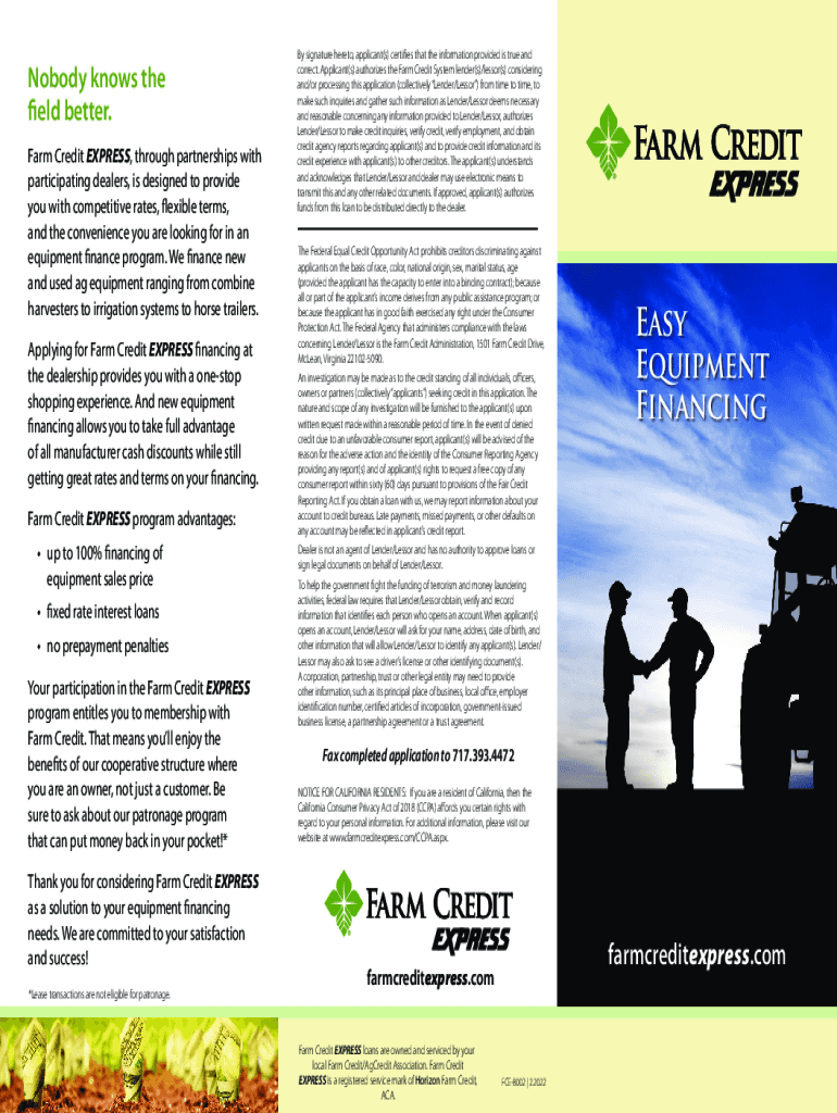 Fillable Online www.farmcreditexpress.compdfFCE Credit Application ...