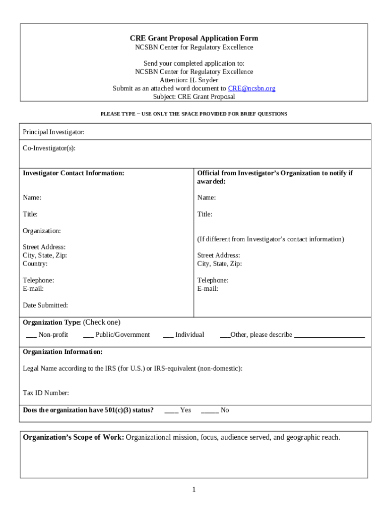 CRE Grant Proposal - NCSBN Doc Template | pdfFiller