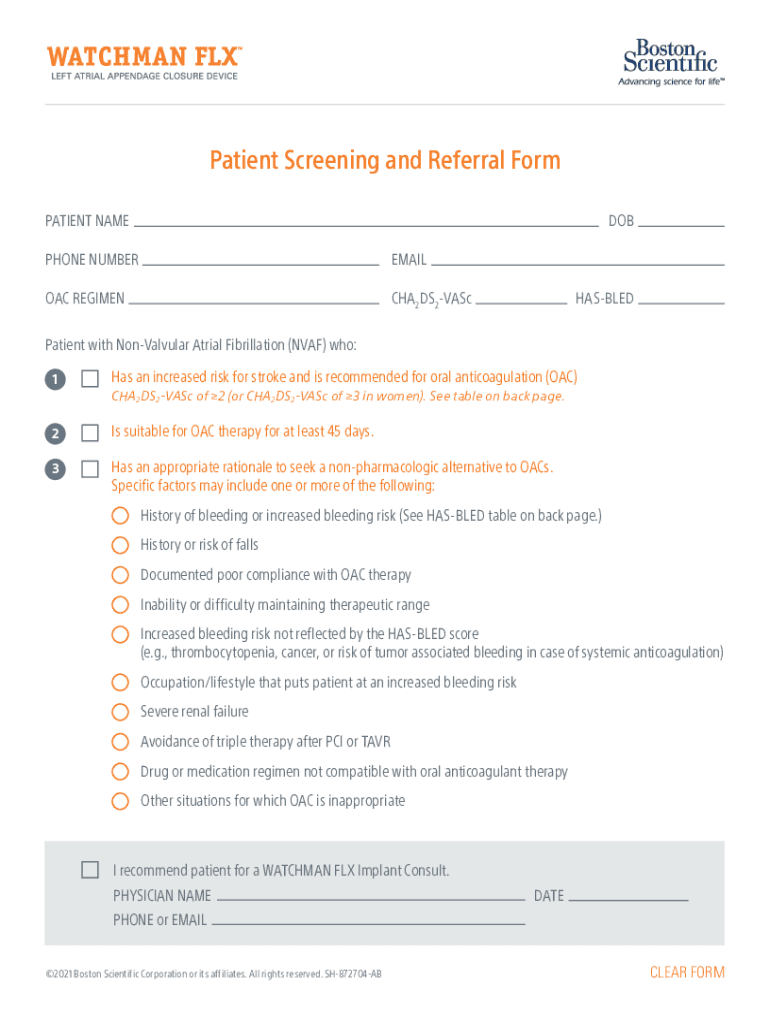 Fillable Online WATCHMAN Referral Form - Boston Scientific Fax Email ...