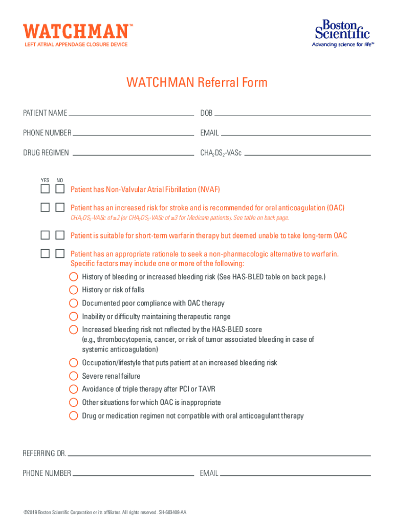 Fillable Online WATCHMAN Referral Form - bostonscientific.jp Fax Email ...