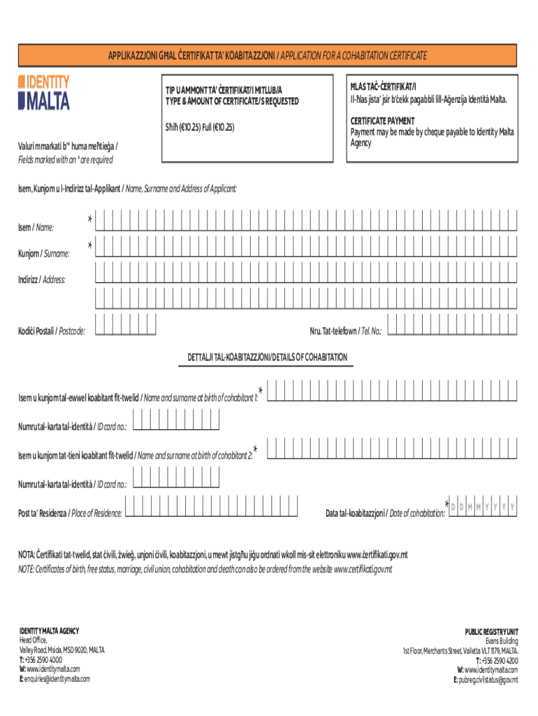Fillable Online Cohabitation-Certificate-V2.pdf - Identity Malta Agency ...