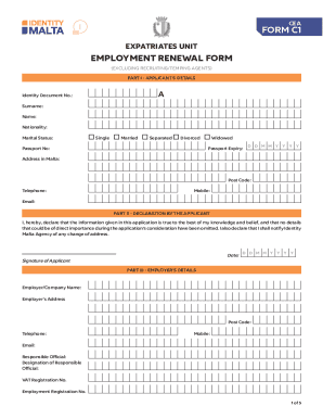 Fillable Online EMPLOYMENT RENEWAL FORM FORM C1 - Identity Malta Agency ...