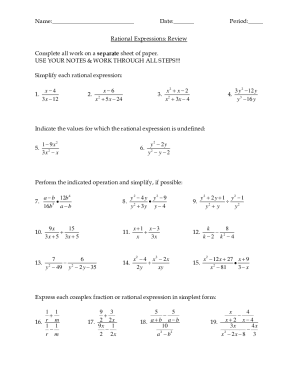 Fillable Online Name: Date: Period: Rational Expressions: Review Fax ...
