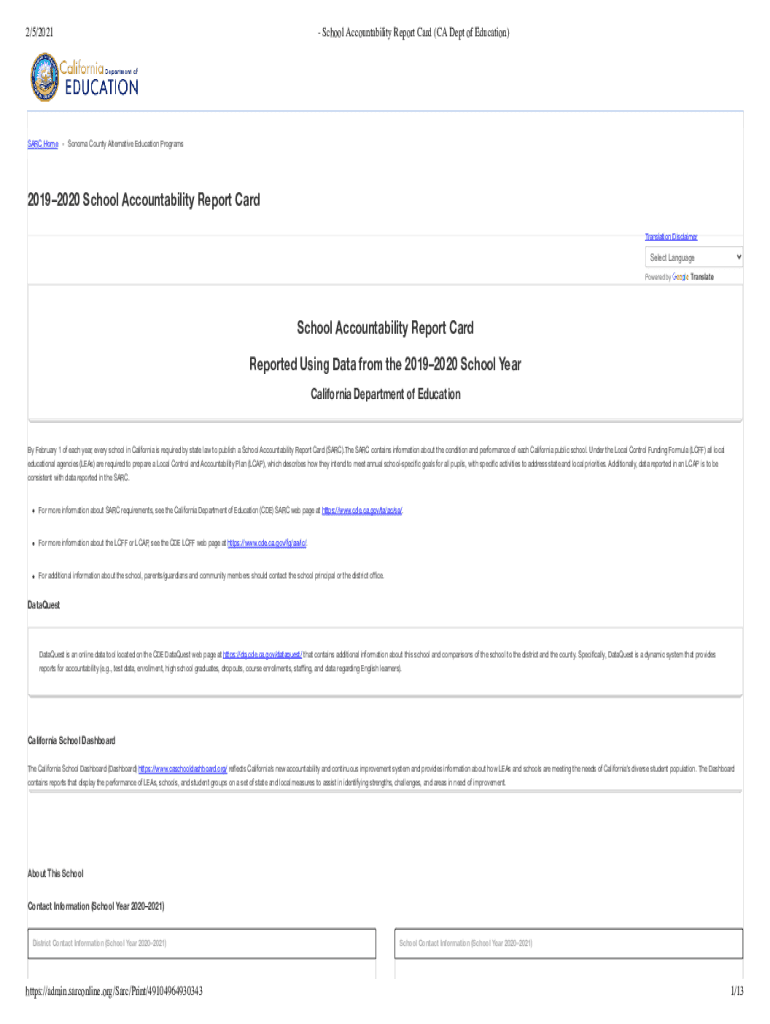 Fillable Online www.cde.ca.govtaacUpdates to SARC Data 20202021 ...