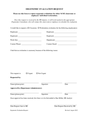 Fillable Online ERGONOMIC EVALUATION REQUEST Fax Email Print - pdfFiller