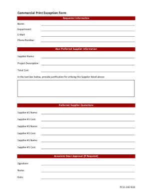 Fillable Online finserv uchicago Commercial Print Exception Form - University of Chicago Fax ...