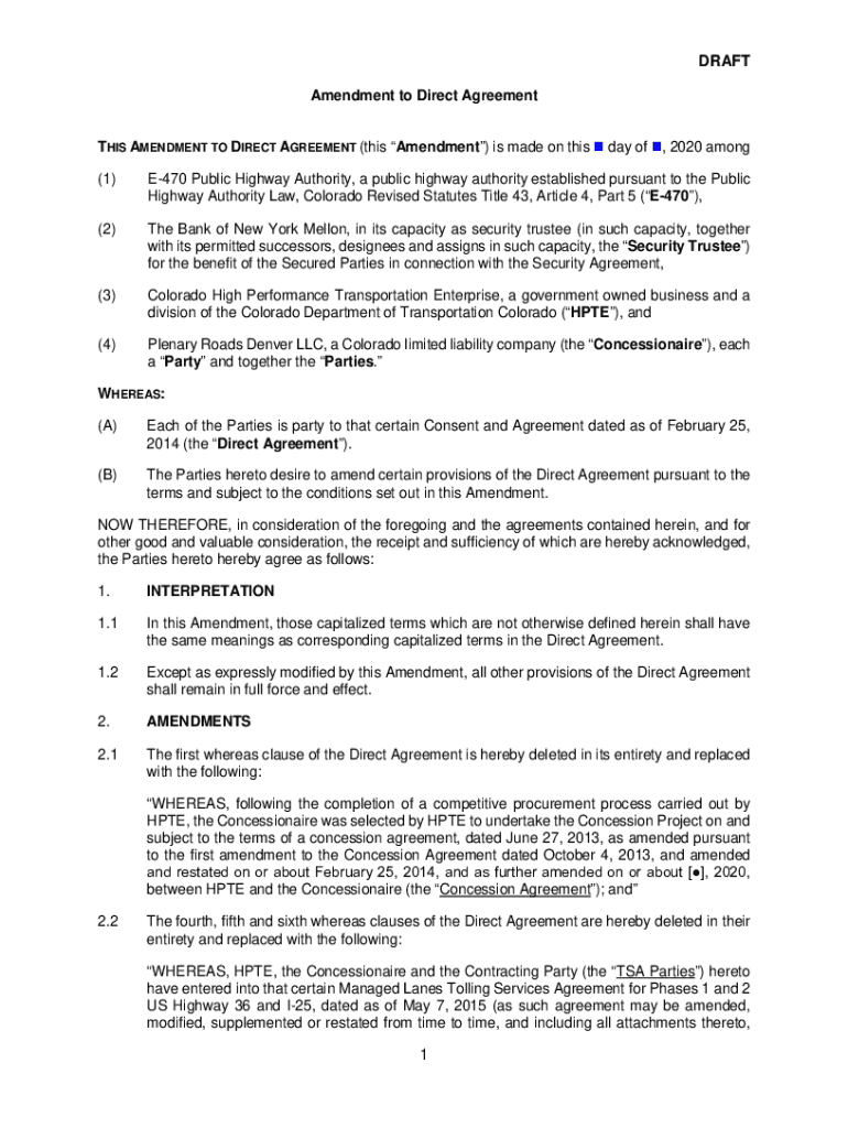 Fillable Online Amendment to TSA TLA Direct Agreement (US 36) - codot ...