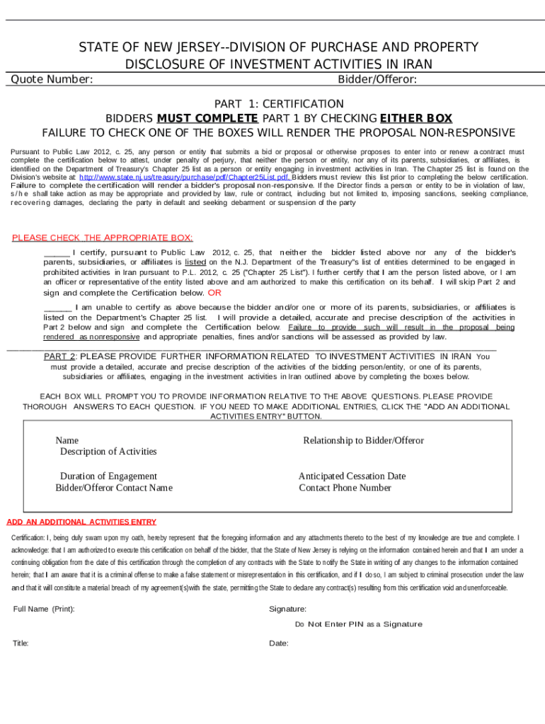 Disclosure of Investment Activities in Iran - state.nj.us Doc Template ...