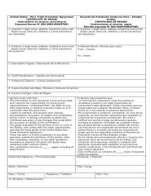 Get Peru Trade Promotion Agreement CERTIFICATE OF ORIGIN - US Legal s ...