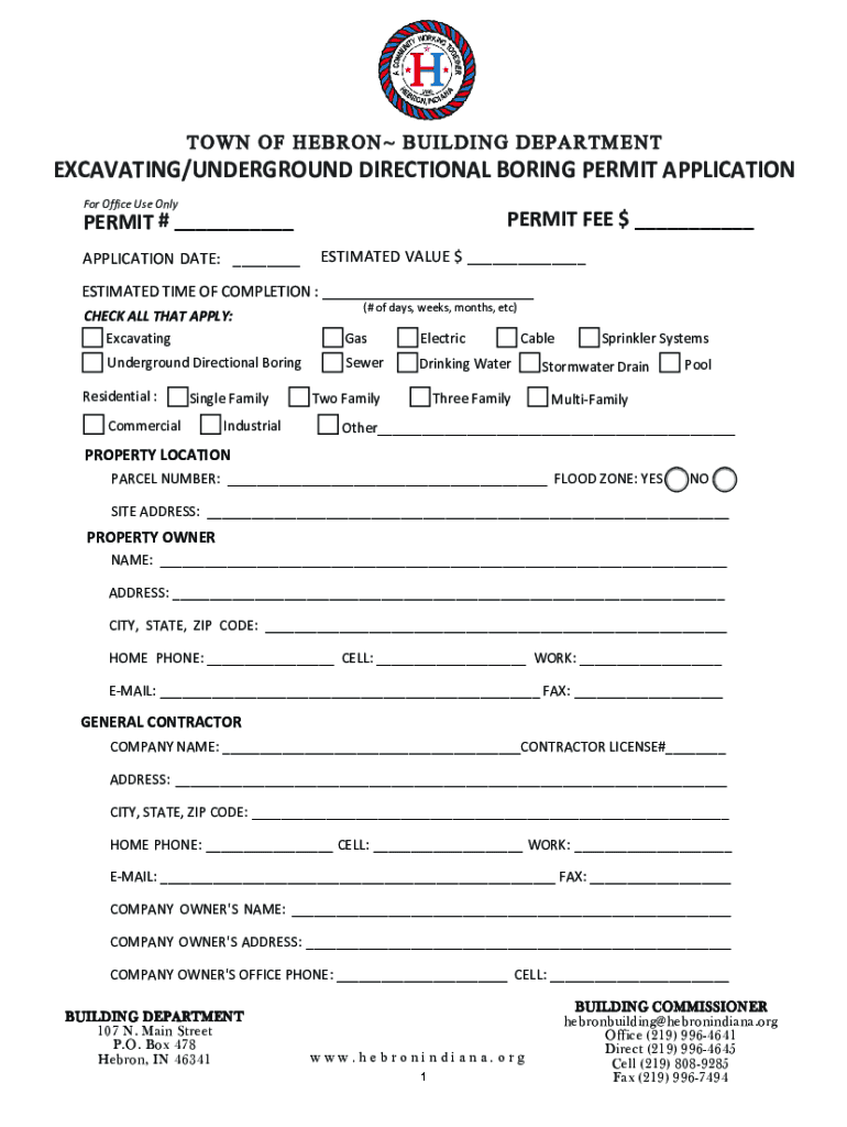 Fillable Online EXCAVATING/UNDERGROUND DIRECTIONAL BORING ... Fax Email ...