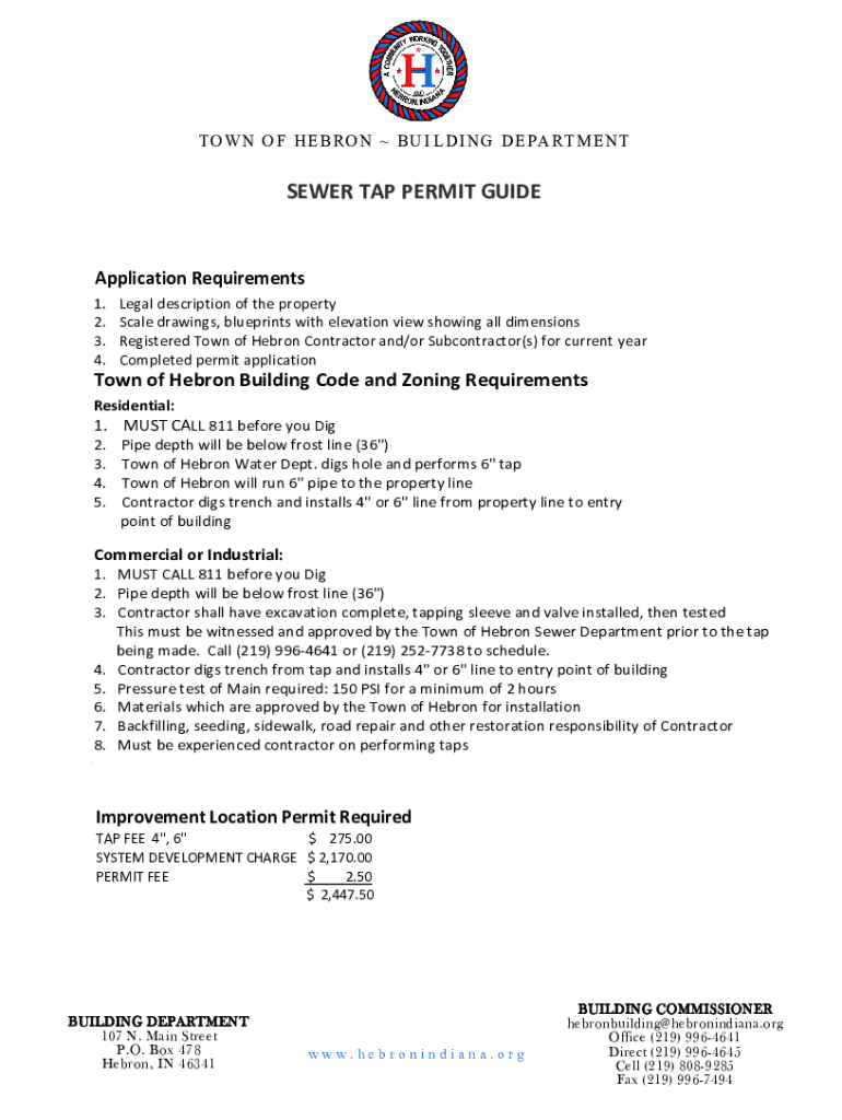 Fillable Online SEWER TAP PERMIT GUIDE - Hebron Indiana Fax Email Print ...