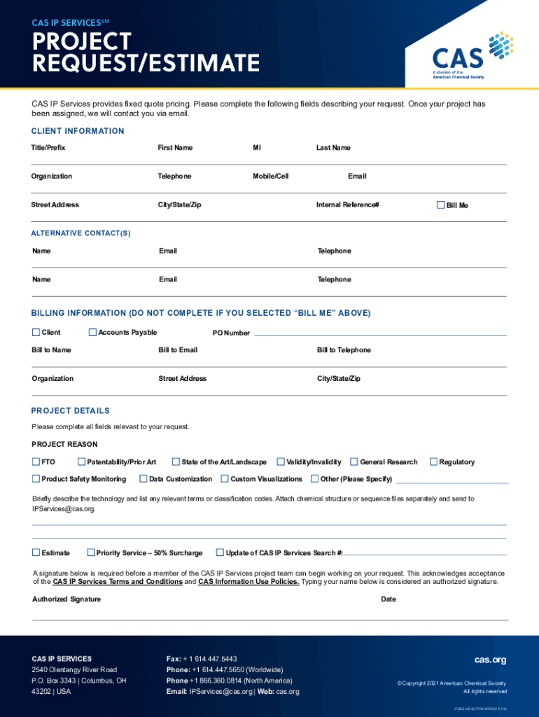 Fillable Online CAS IP Services Project Request Form. CAS IP Services ...
