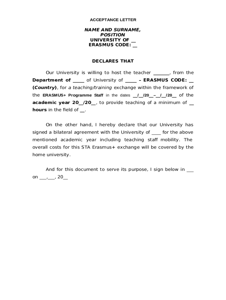 Internship Acceptance Letter Template - at, Sample & Example Doc ...