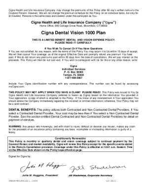 Fillable Online Cigna Dental Vision 1000 Plan Fax Email Print - pdfFiller