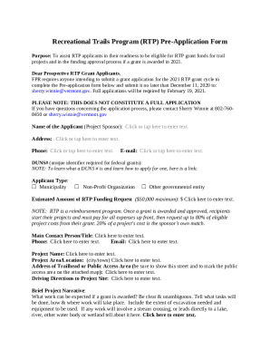 Recreational Trails Program (RTP) Pre-Application Doc Template | pdfFiller