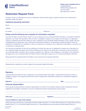 Fillable Online Oxford HIPPA Restriction Request Form - UHCeServices Fax Email Print - pdfFiller