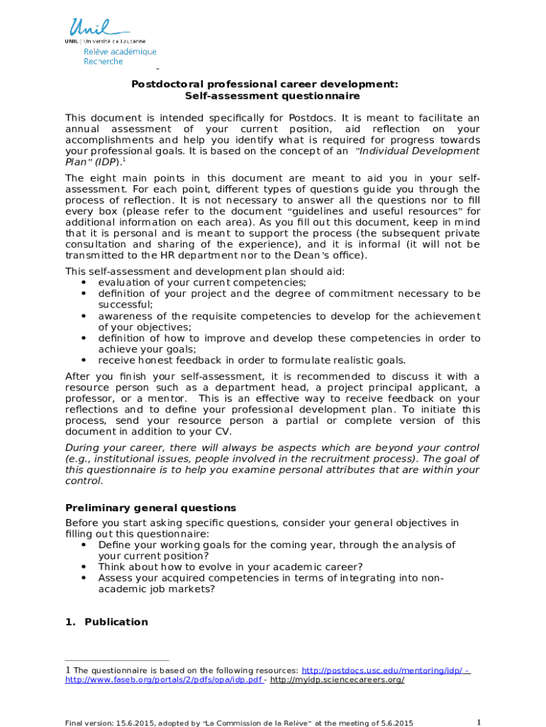 Post-doctoral professional career development: Reference persons guide ... Doc Template | pdfFiller