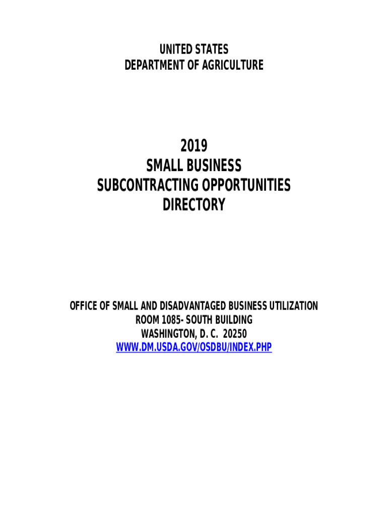 USDADMOSDBUUSDA Subcontracting Program Doc Template | pdfFiller