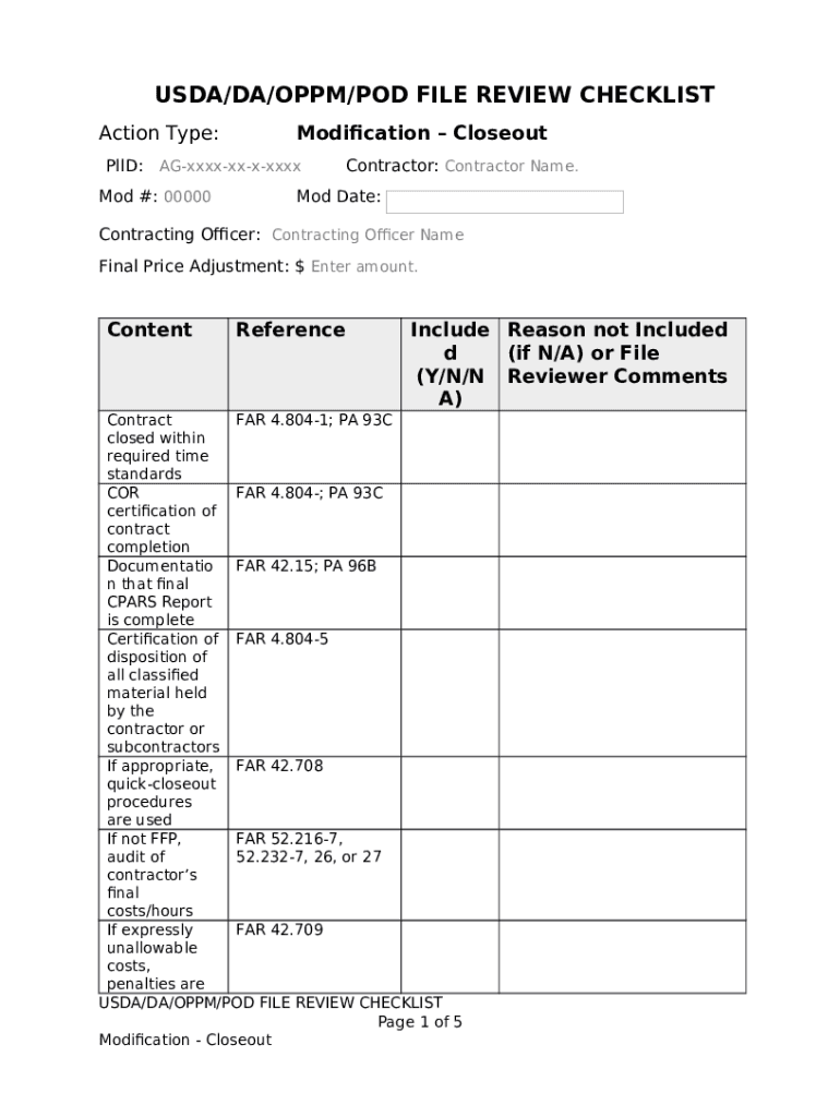 Action Type:Modification - Closeout Doc Template | pdfFiller