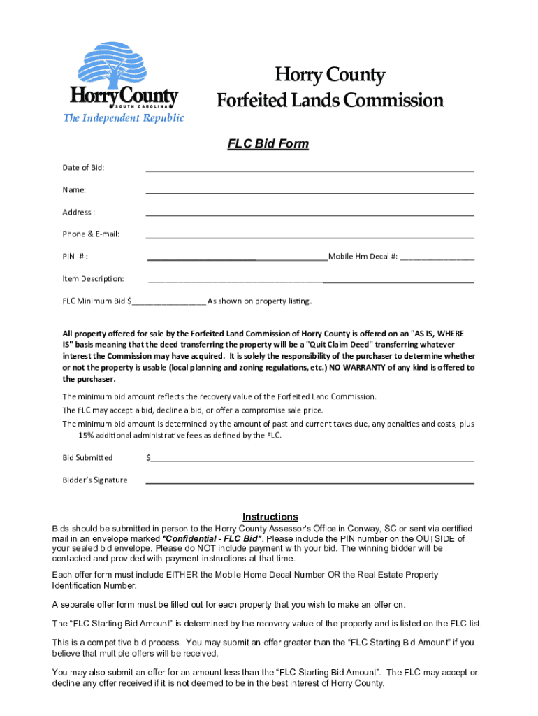 Fillable Online FLC Bid Form - Horry County Fax Email Print - pdfFiller