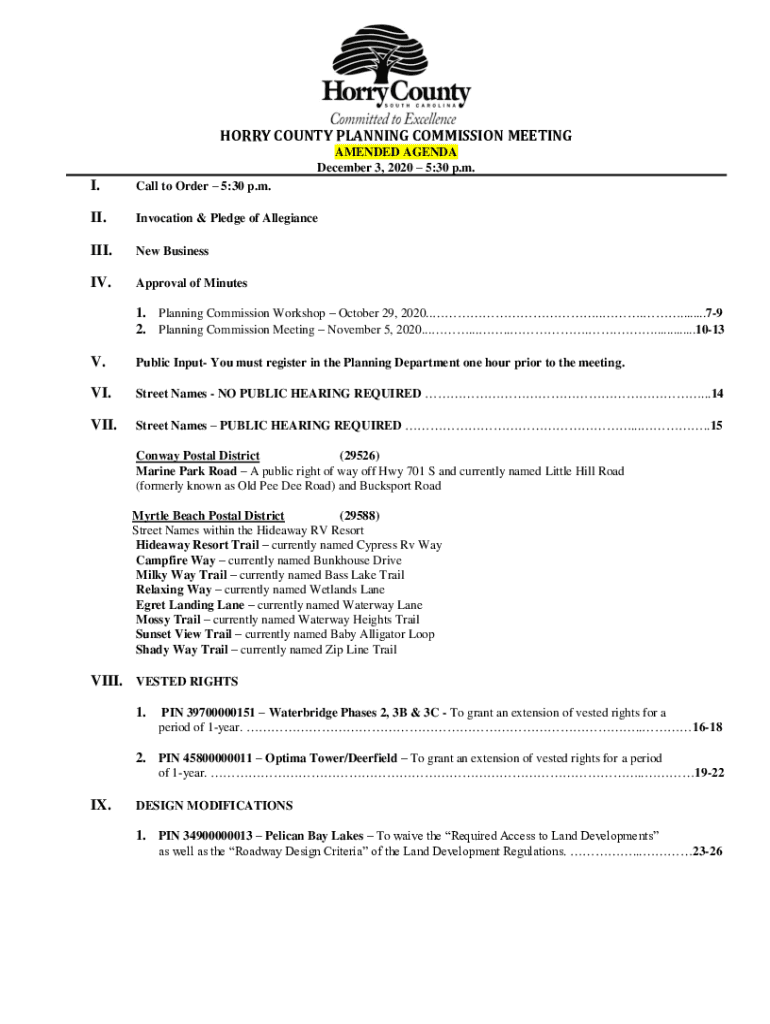 Fillable Online I. II. III. IV. - Horry County Government Fax Email ...