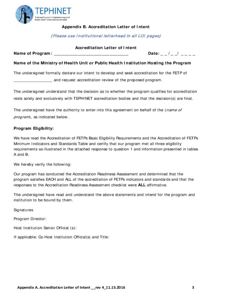 Fillable Online Appendix B. Accreditation Letter of Intent (LOI) Fax Email Print - pdfFiller