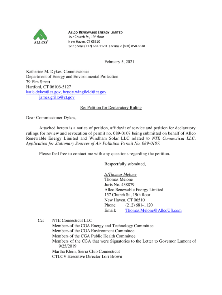 Fillable Online ALLCO Petition for review and revocation of air permit ...