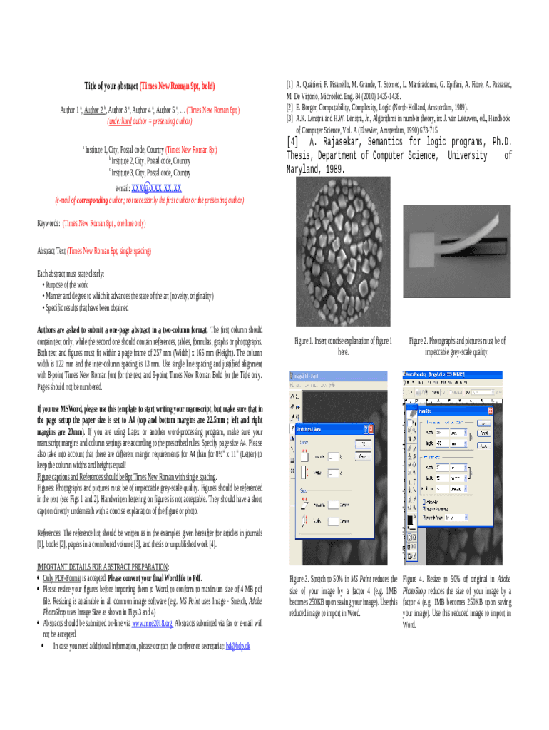 Desktop publishing template for MNE08abstract book Doc Template | pdfFiller