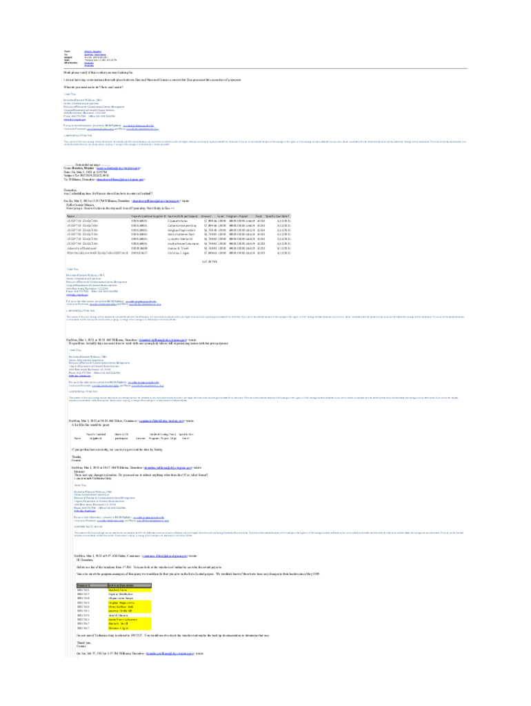 Fillable Online From: Williams, Deandrea To: Mark Fero; Albert Stokes ...