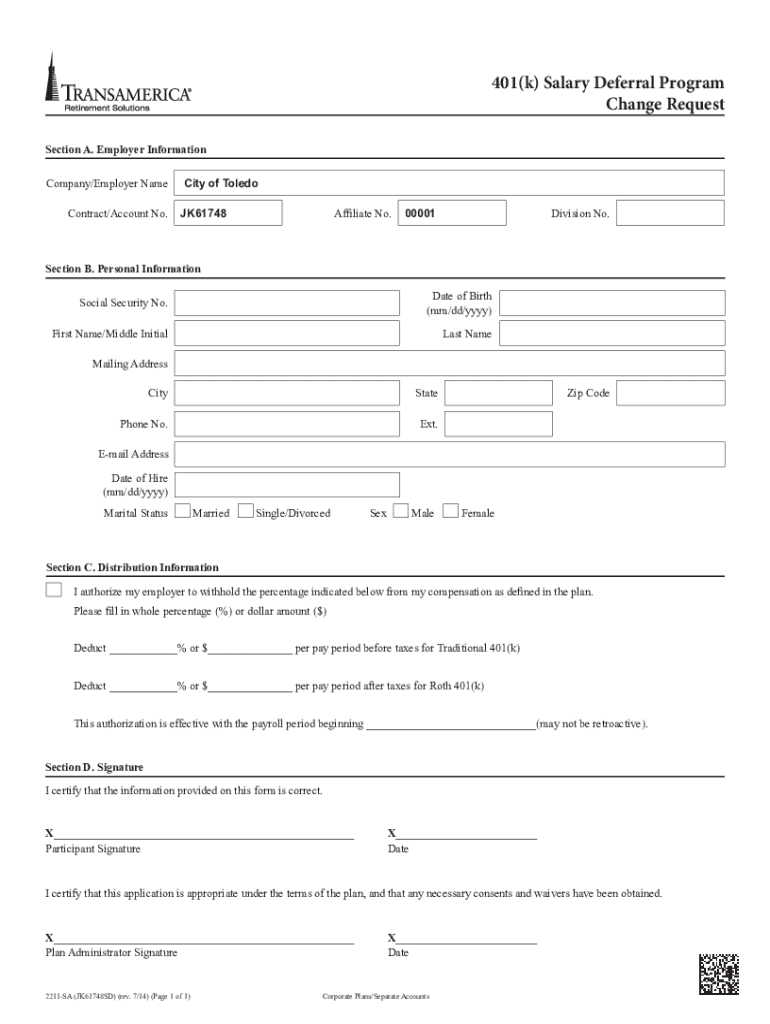 Fillable Online Sample Salary Deferral Election Form Including Roth401 ...