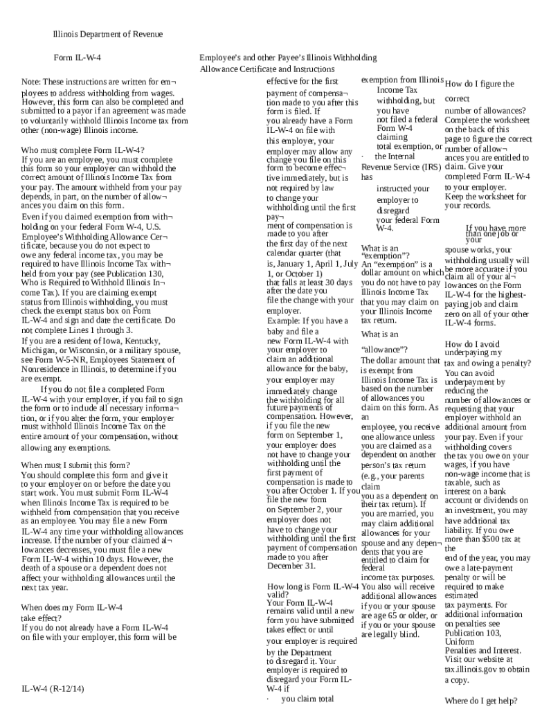 IL-W-4: Employees and other Payees Illinois Withholding ... Doc ...
