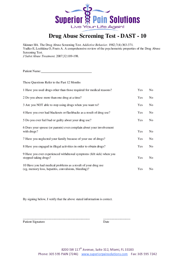 Fillable Online NIDA Clinical Trials Network Drug Abuse Screening Test ...