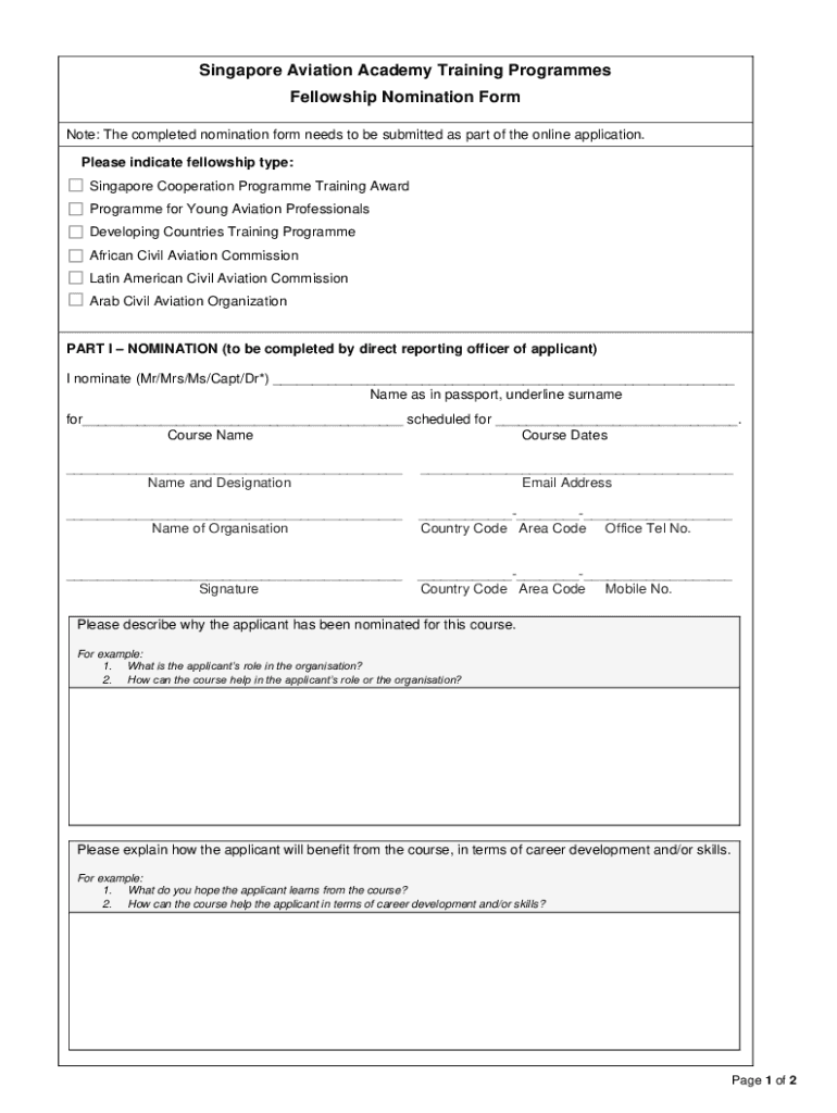 Fillable Online Singapore Aviation Academy Training Programmes Fellowship Nomination Form Fax ...