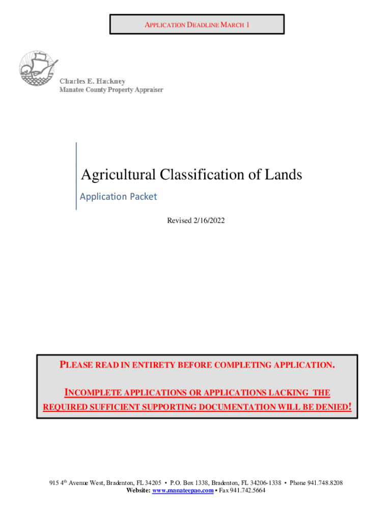 Fillable Online Agricultural Classification of Lands. Application ...