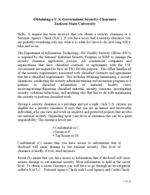 Fillable Online Obtaining a U.S. Government Security Clearance Jackson ...