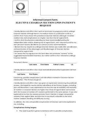 Fillable Online hy health gov Informed Consent Form: ELECTIVE CESAREAN ...