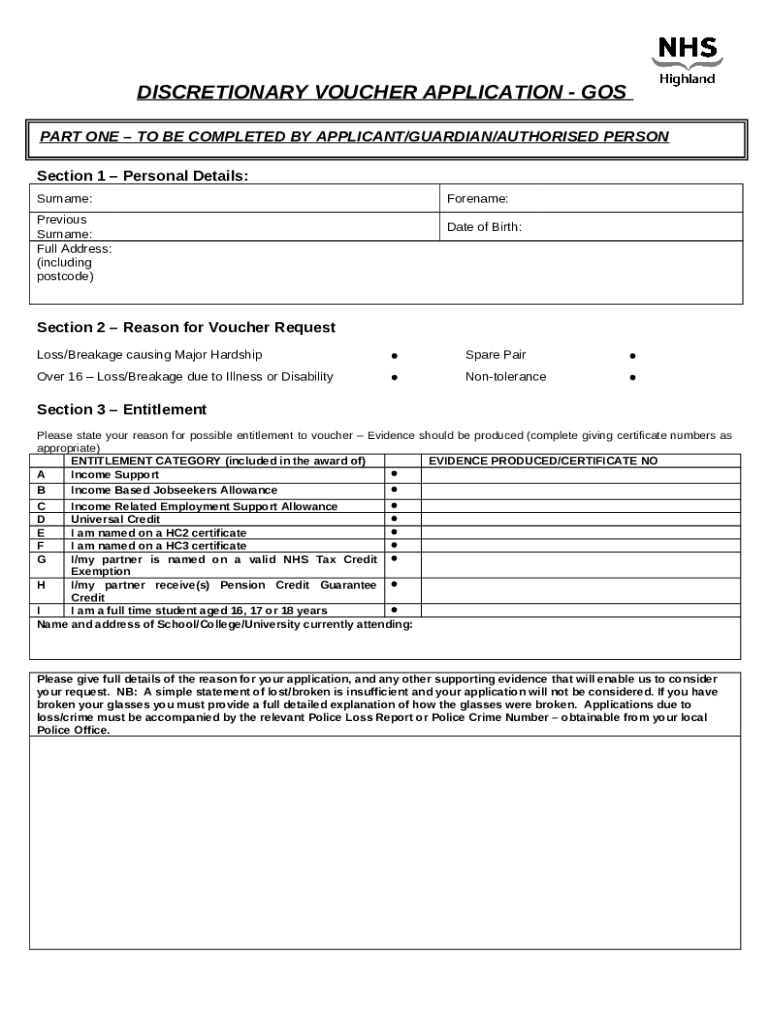 APPLICATION TO ISSUE A FURTHER OPTICAL VOUCHER Doc Template | pdfFiller