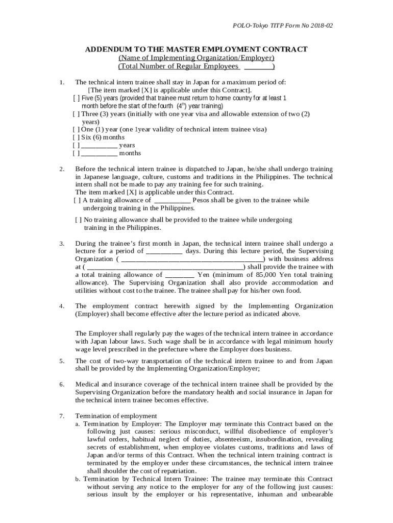Employment Contract Amendment - Sample TemplateADDENDUM No. 2018 02 ...