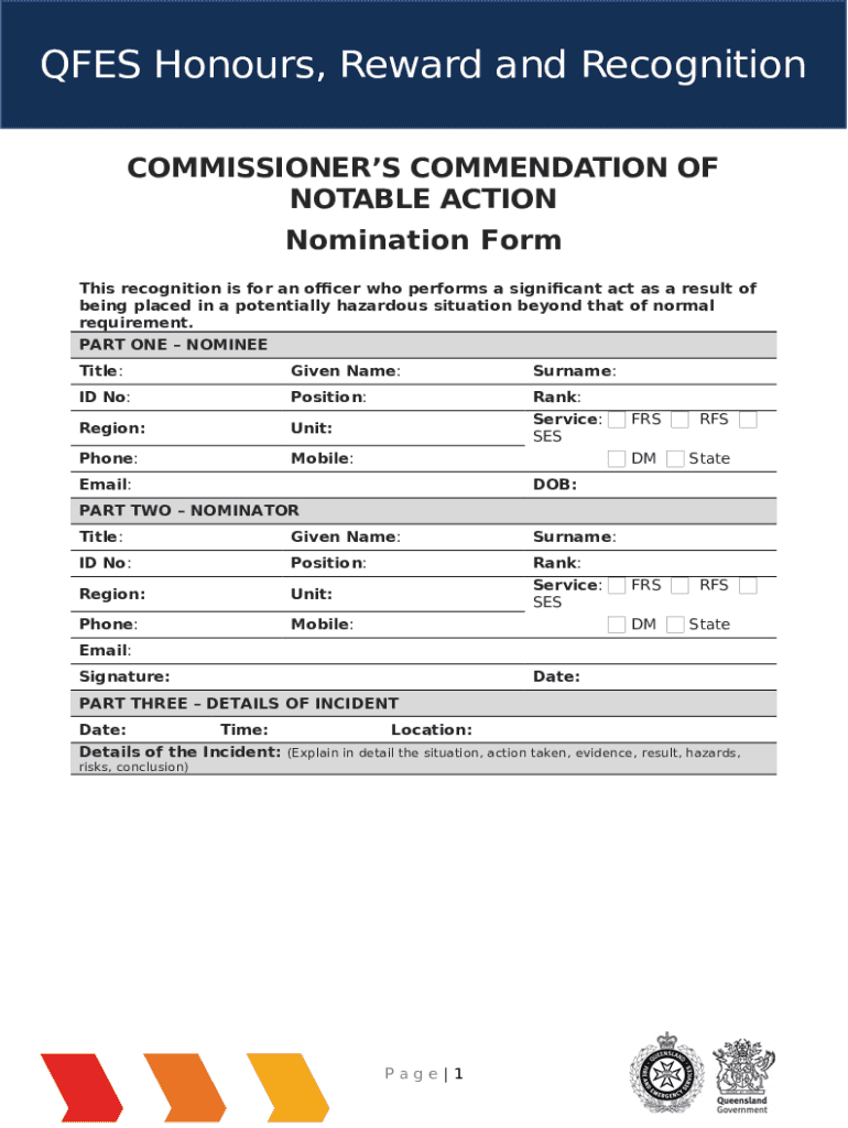 Commissioners Commendation for Notable Action Nomination Doc Template ...