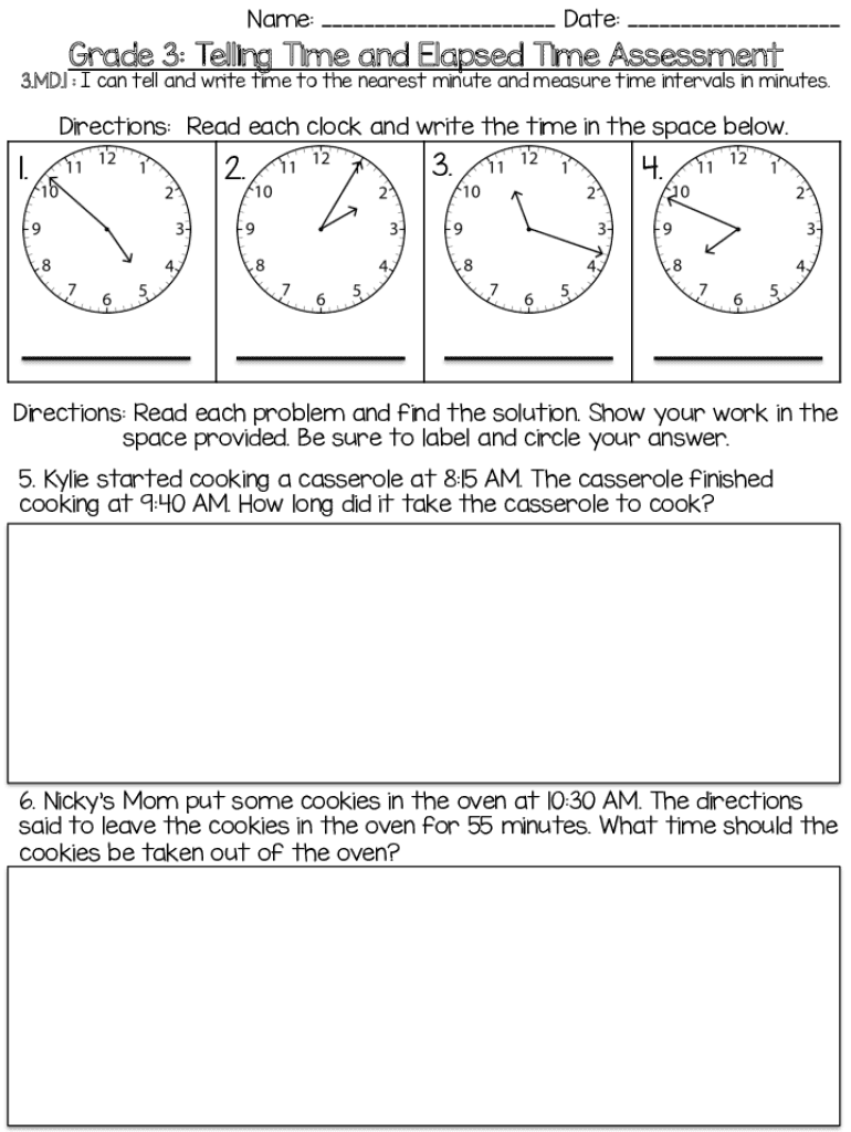 Fillable Online Grade 3 Telling Time Worksheets - free & printableK5 ...