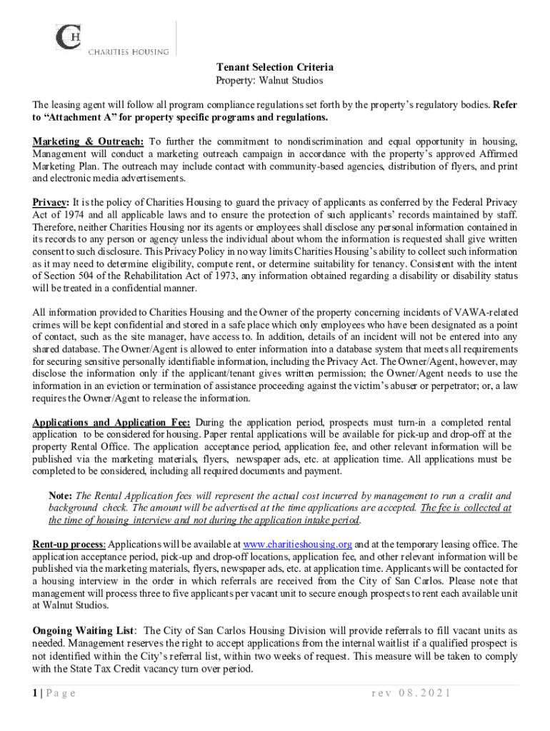 Fillable Online CHAPTER 4. WAITING LIST AND TENANT SELECTION 4-1 ...