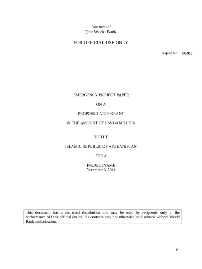 Project Appraisal Document - The World Bank Doc Template | pdfFiller