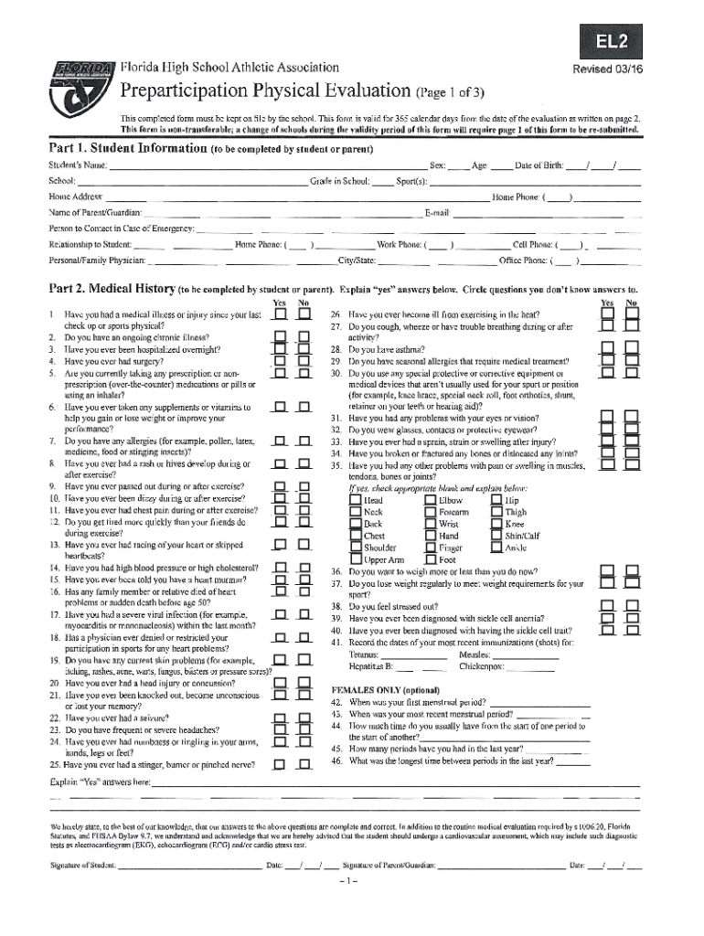 Fillable Online Horizon High School Athletic Physical Check Sheet 2021 ...