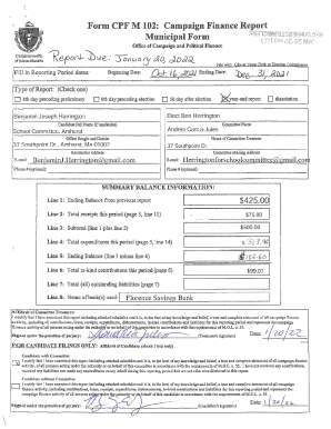 Fillable Online Form CPF M 102: Campaign Finance Report Municipal Form ...