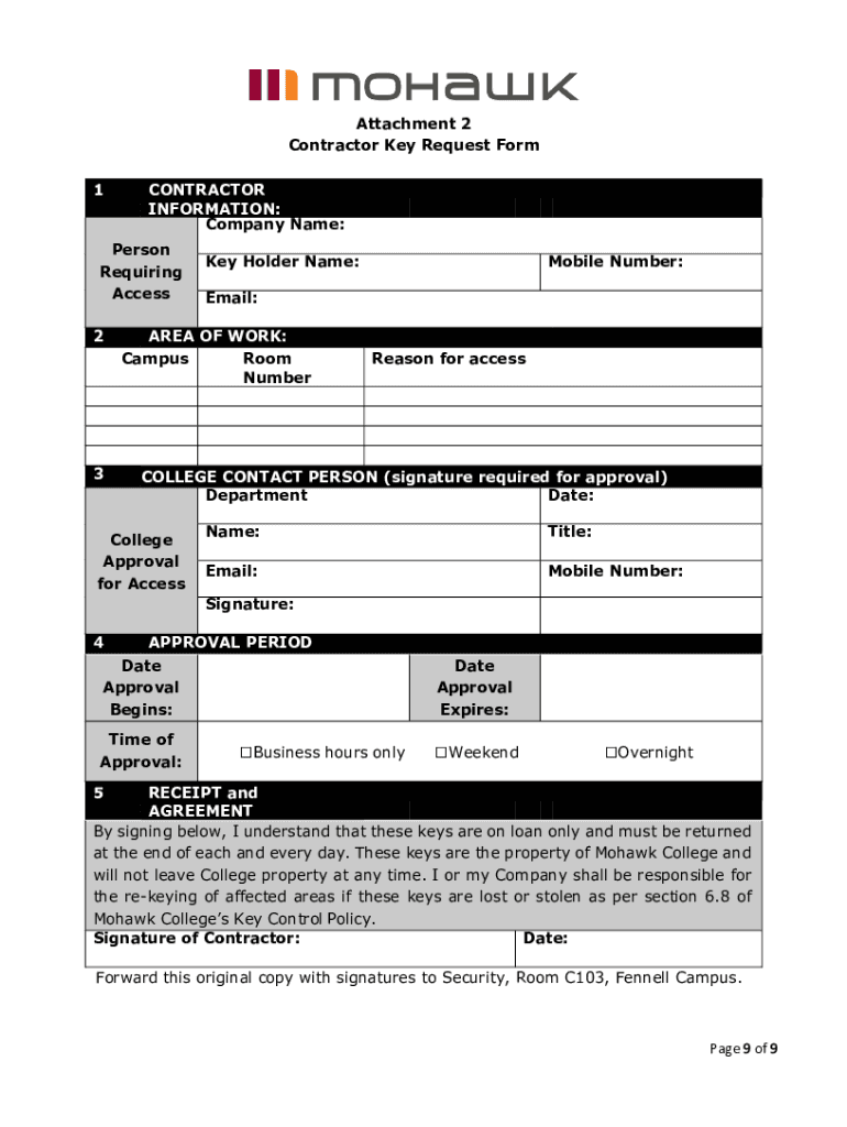Fillable Online Attachment 2 - Contractor Key Request Form Fax Email Print - pdfFiller