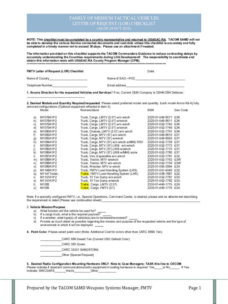 Fillable Online api.army.mile2cFAMILY OF MEDIUM TACTICAL vEHICLES ...