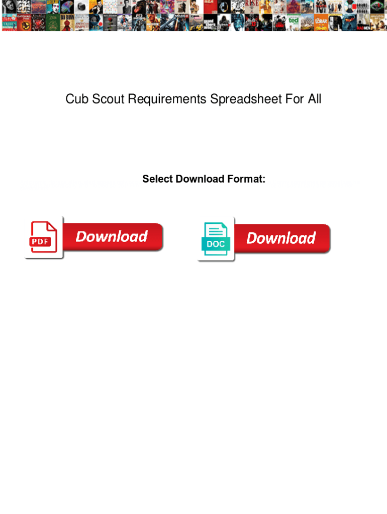 Fillable Online Cub Scout Requirements Spreadsheet For All. Cub Scout Requirements Spreadsheet ...