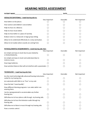 Fillable Online Screening and Diagnosis of Hearing LossCDCHearing Test ...
