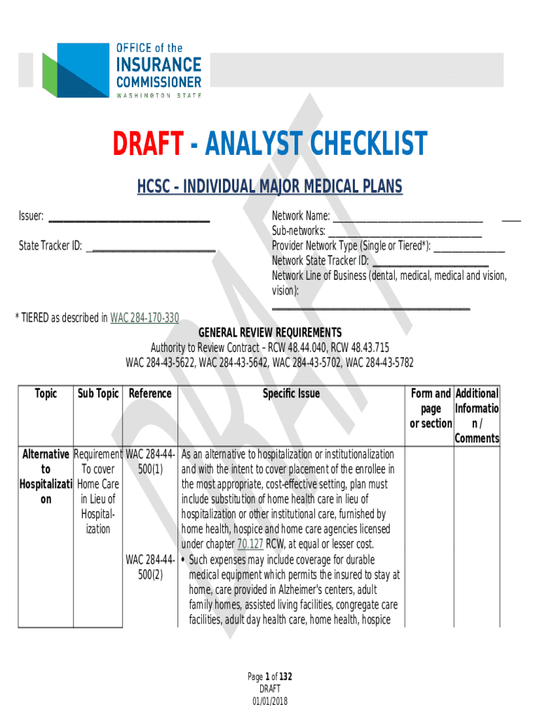 2019 HCSC Individual Analyst Checklist. A checklist to be used by s ...