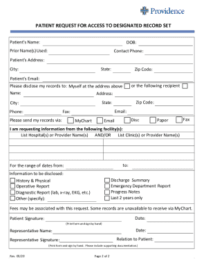 Fillable Online PATIENT REQUEST FOR ACCESS TO DESIGNATED RECORD SET ...